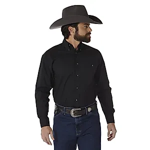 Wrangler Men's Western George Strait One Pocket Button Long Sleeve Woven Shirt,Flat Black,XXL