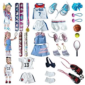 22 Pcs 18 Doll Sport Clothes Set -18 inch Dolls American Football, Basketball, Tennis Apparel and Accessories - Girls' Birthday, Festivals 18 "Doll Apparel Gifts