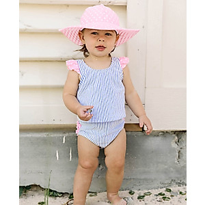 RuffleButts Pink Polka and Stripe Reversible Swim Hat - 3T-5