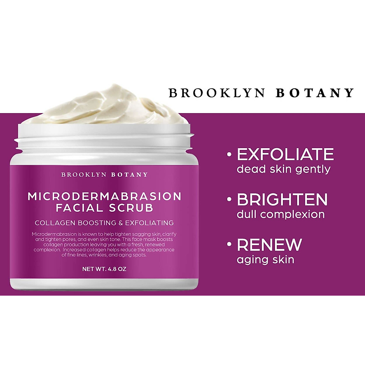 Brooklyn Botany Microdermabrasion Facial Scrub 2.5 oz – Exfoliating Face Scrub for Tightening and Brightening Skin - Face Exfoliator for Acne Scars, Wrinkles, Fine Lines and Aging Spots
