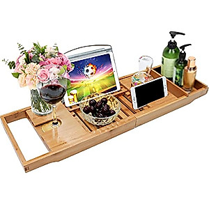 LIUYUNQI Extendable Bathtub Tray Bath Tray Spa Organizer Rack Reading Book Wine Tablet Holder for Bathroom Storage Shelf (Color : D)
