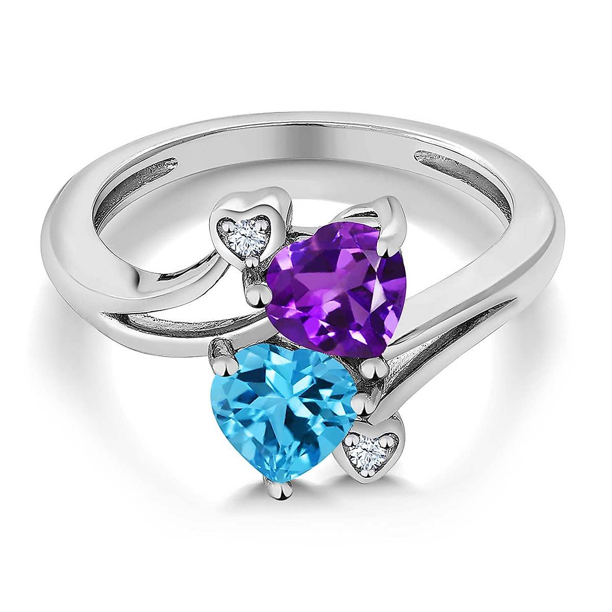 Gem Stone King 925 Sterling Silver Purple Amethyst Swiss Blue Topaz Ring For Women (1.63 Cttw, Heart Shape 6MM, Gemstone February Birthstone, Available In Size 5, 6, 7, 8, 9)
