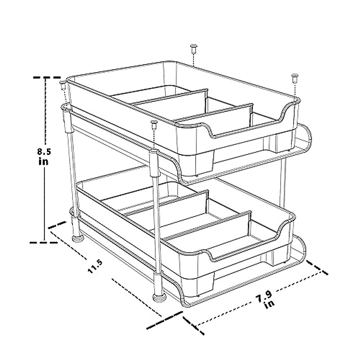 Lovelyduo 2 Tier Clear Dividers Organizer, MultiUse Slide-Out Storage Container, Kitchen, Pantry, Medicine Cabinet Storage Bins, Bathroom, Vanity Makeup, Under Sink Organizing
