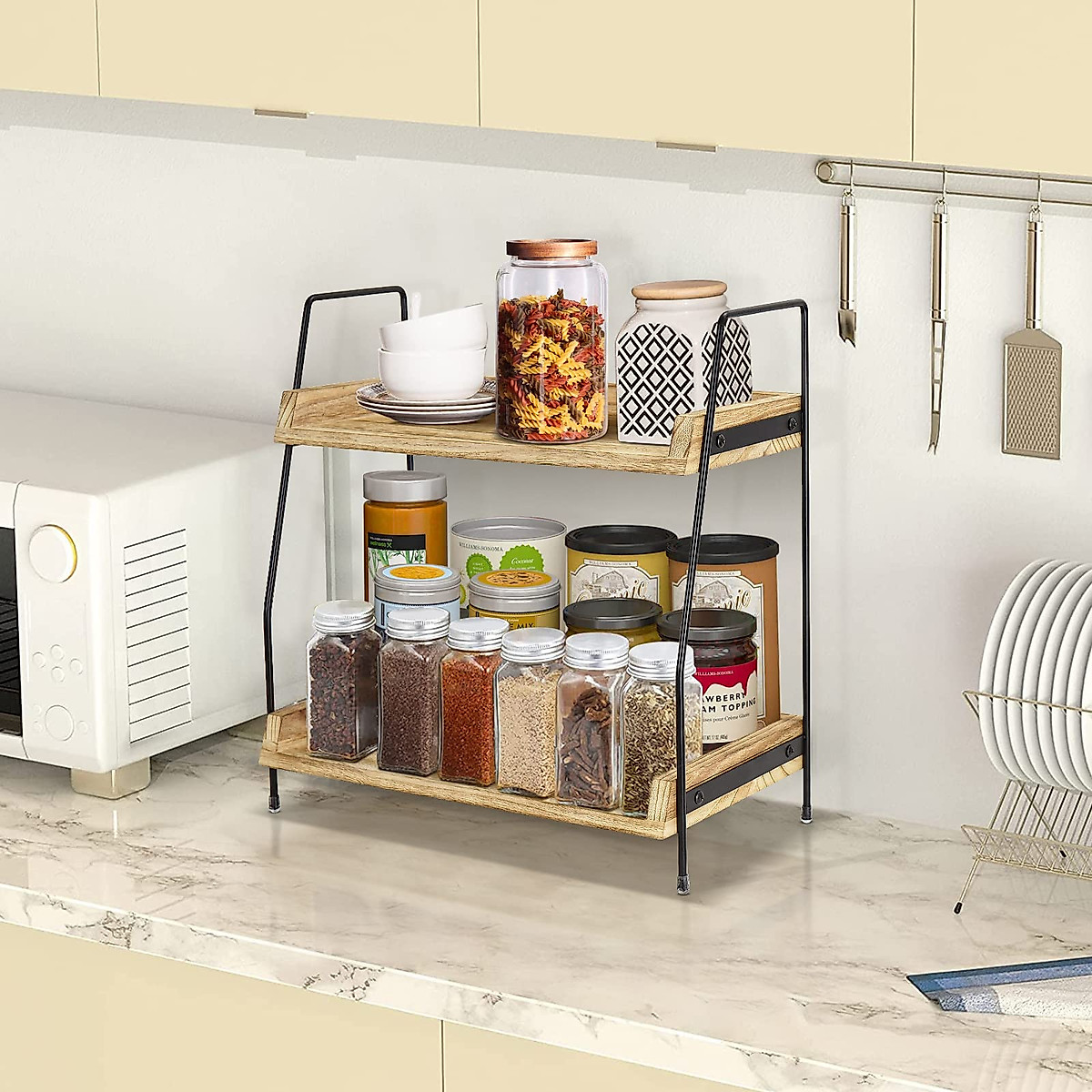 Coffee Bar Accessories and Organizer Countertop, Coffee Station Organizer 2 Tier Kitchen Counter Shelf Organizer,Coffee Condiment Storage,Cup Lid Holder Countertop Shelf for Bathroom,Kitchen,Coffe Bar