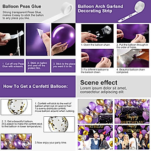 Purple and Gold Birthday Party Decorations Purple Gold Confetti Balloons Kit Happy Birthday Photography Backdrop for Girls Ladies Women Birthday Party Supplies Decor