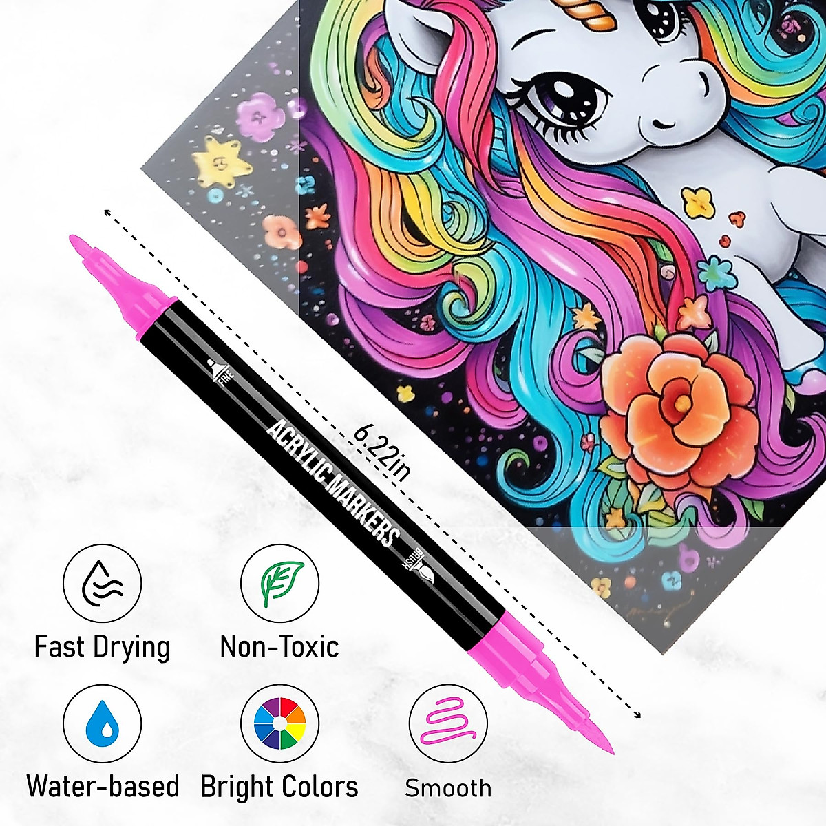 Pagather 48 Colors Acrylic Paint Markers, Dual Tip with Fine Tip and Brush Tip Pens for Stone, Wood, Calligraphy, Canvas, Ceramic, Metal, Glass, Rock Painting, DIY Crafts