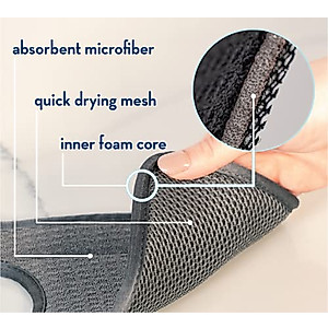 S&T INC. Microfiber Kitchen Faucet Sink Mat Drip and Splash Catcher with Snap Fastener, Absorbent and Reversible, 15 Inch x 5.5 Inch, Charcoal Grey