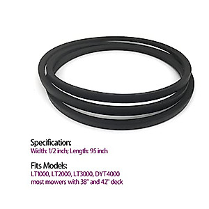 Rinlius 144959 Deck Belt (1/2" x 95") fits Craftsman LT1000 LT2000 LT3000 DYT4000 42 inch Deck Riding Mower, Husqvarna Poulan AYP Lawn Mower Replaces OEM 138255 532144959 532138255