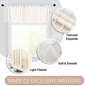 MRTREES Striped Sheer Valance Curtain 16 inches Long 1 Panel Living Room Pinstripes Linen Textured Valances Bedroom Window Sheer Panels Pole Pocket Kitchen Window Treatments - Ivory Stripe