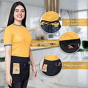 Avalon Kitchen Server Aprons Unisex Waist Aprons with 3 Pockets 24x12 Inches ­Waiter Waitress Apron Half Apron for Women