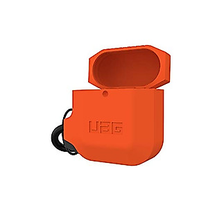 URBAN ARMOR GEAR UAG Compatible with AirPods (1st Gen & 2nd Gen), Full-Body Protective Rugged Water Resistant Soft-Touch Silicone Case with Detachable Carabiner, Orange/Dark Grey