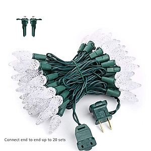 Brizled Upgrade Faceted C5 LED String Lights, 100 LED 33ft Mini String Lights, 120V UL Certified Clear Christmas Light Set for Indoor & Outdoor Decoration, Patio, Garden, Party and Holiday, Cool White