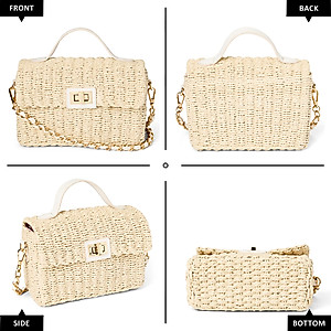 Like Dreams Women Hand-woven Fashion Straw Crossbody Bag Inner Floral Summer Long Strap Shoulder Purse (Natural Ivory)