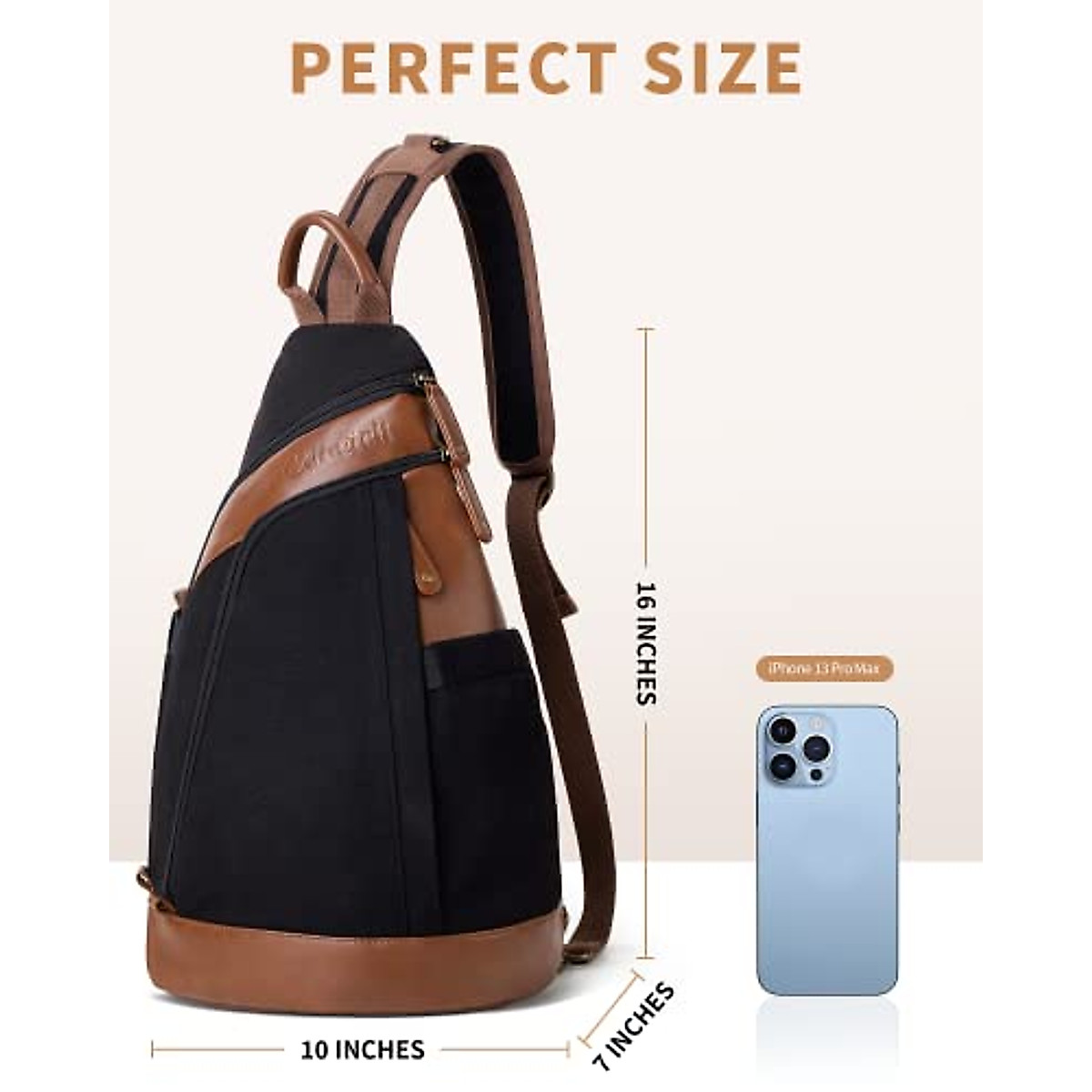 Celvetch Sling Bag for Men - Canvas Sling Backpack Mens Crossbody Bag Large Shoulder Bag for Hiking Travel - Black