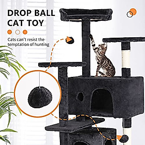 BestPet 54in Cat Tree Tower for Indoor Cats,Multi-Level Cat Furniture Activity Center with Cat Scratching Posts Stand House Cat Condo with Funny Toys for Kittens Pet Play House,Dark Gray