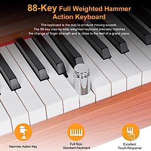 ZHRUNS Digital Piano,88 key Full Weighted Keyboard Piano,Heavy Hammer Keyboard Sustain Pedal, Power Supply, USB Connecting and Audio Input/Output for Beginner & Professional