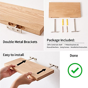 Conamily Oak Floating Shelves, 100% Solid Oak Wood Wall Mounted Natural Wood Wall Shelf Display Shelf for Home Office Living Room Bedroom Wall Storage Shelf (16inch)