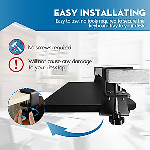 Large Keyboard Tray Under Desk，Sturdy C Clamp Mount System,26.3" x 11" Slide-Out Computer Keyboard Drawer，Fits Full Size Keyboard and Mouse,for Home or Office|for Desks Up to 1.5",Black…