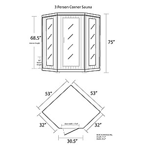Blue Wave 3-Person Hemlock Corner Infrared Sauna w/ 7 Carbon Heaters,Brown