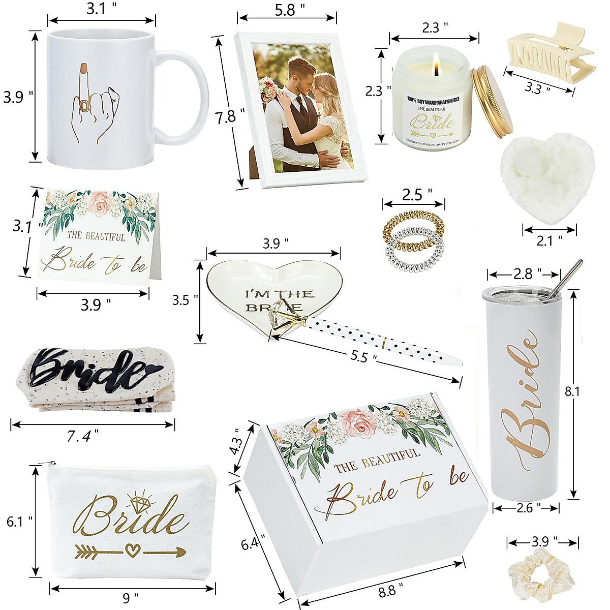 Bride To Be Gifts, Bridal gifts and the Engagement Gift for Bride Box, Best Bridal Shower gift, Bachelorette Gifts For Bride, and Wedding Gifts for Bride, Stainless Steel Tumbler Cups, Mugs, Socks