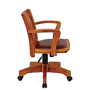 OSP Home Furnishings Deluxe Wood Banker's Desk Chair with Padded Seat, Adjustable Height and Locking Tilt, Fruitwood Finish and Brown Vinyl