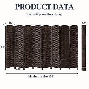 HALLYBEE Room Divider, Room Dividers and Folding Privacy Screens Privacy Screen, Divider for Room Separation Partition Room Dividers, 16" Folding Panel Screen 6FT Room Divider Wall 8 Panel, Dark Mocha