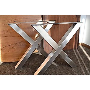Brushed Stainless Table Legs, X-Frame Style - Any Size