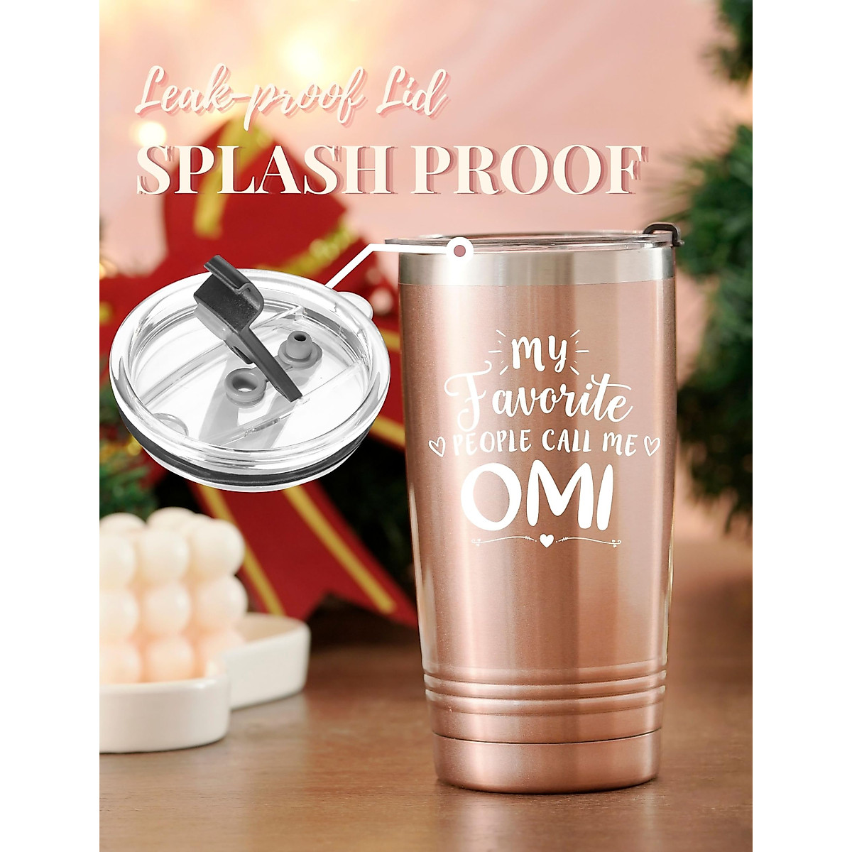 Onebttl Omi Gifts for Grandma, Insulated Stainless Steel Wine Tumbler with Lid, For Grandma on Birthday, Mother’s Day, Christmas gifts, Rose Gold, (20 oz) My favorite people call me Omi