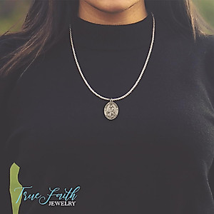 TrueFaithJewelry Sterling Silver St Peregrine Necklace Patron Saint Medal Pendant Religious Jewelry, 7/8 Inch