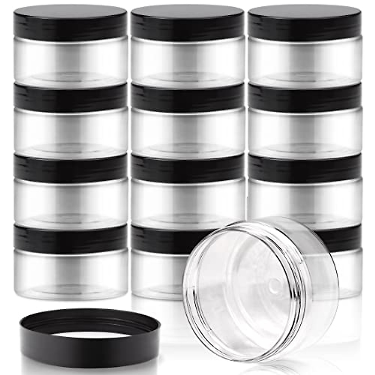 FSWCCK 12 Pack 4 OZ Plastic Jars Round Clear Cosmetic Container Jars with Lids, Wide Mouth Empty Slime Jars, Refillable Clear Travel Storage Jars for Kitchen Use Beauty Products Sample