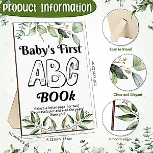 Geelin Fun Baby Shower Game Kid's ABC Book Sign 26 Coloring Game Card Alphabet A to Z Coloring Card 24 Watercolor Pen for Baby Shower Party Activities(Greenery)