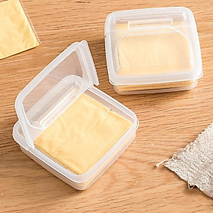 Elvaesther Cheese Container for Refrigerator, 2pcs Food Storage Cheese Box, Flip-top Butter Block Cheese Slice Storage Box, Fruit Vegetable Fresh-Keeping Organizer Containers with Lid Transparent