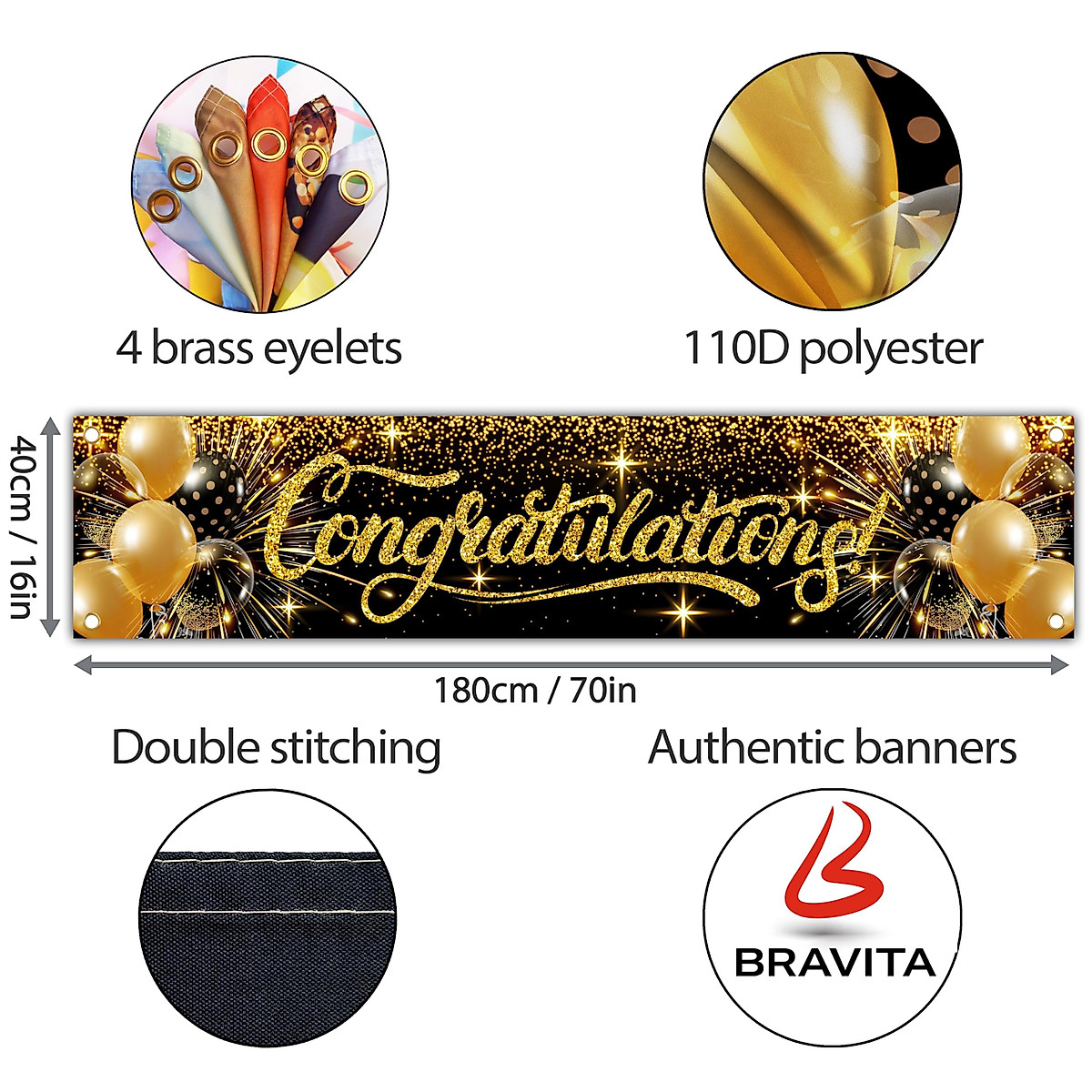 Congratulations Banner - Congratulations Decorations - We are so Proud of You banner - Well Done Banner - Graduation Banner - Graduation Decorations for Prom - 6 x 1.3ft (Black and Gold)