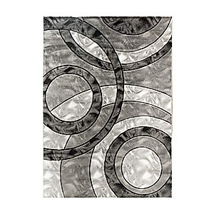 Glory Rugs Area Rug Modern 8x10 Grey Black Circles Geometry Soft Hand Carved Contemporary Floor Carpet Fluffy Texture for Indoor Living Dining Room and Bedroom Area