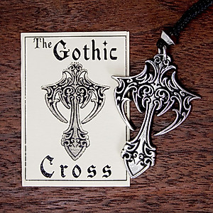Pewter Gothic Cross Pendant Necklace (1.75" Long)