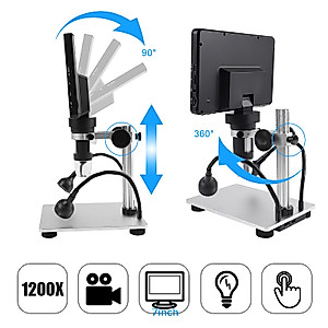 SVBONY SV604 7 Inch LCD Digital Microscope 1200X for Adults, Coin Microscope 1080FHD Video 12MP Camera, Electronic Microscope for Soldering, Wired Remote, Compatible with Windows and Mac OS