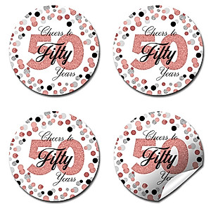 Confetti Rose Gold Polka Dot 50th Birthday Party Sticker Labels, 40 2" Party Circle Stickers by Amanda Creation, Great for Party Favors, Envelope Seals & Goodie Bags