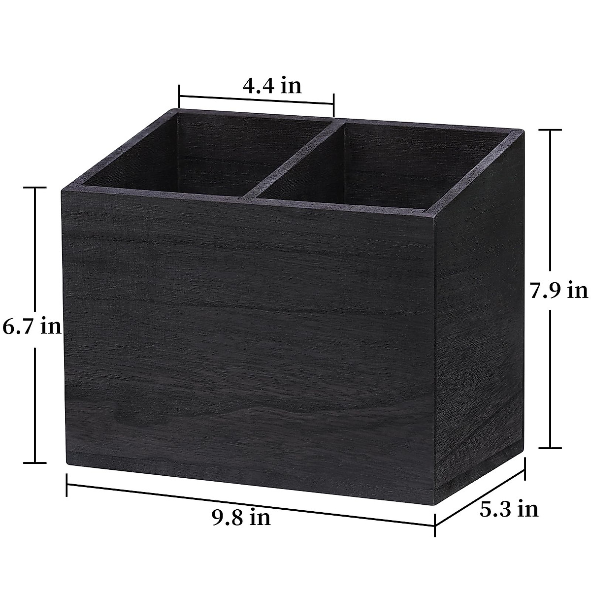 Wooden Kitchen Utensil Caddy With 2 Compartments, Rustic Kitchen Utensil Holder for Kitchen Countertop, Wood Utensil Crock Organizer Box for Farmhouse Kitchen Decor (black)