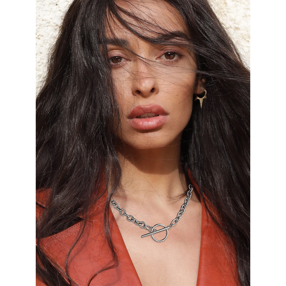 Chunky Silver Necklace Cuban Link Chain Choker Necklaces for Women Trendy Chunky Toggle Necklaces Statement Necklace Jewelry Gifts for Women（Silver）