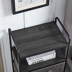 OLD CAPTAIN 3 Drawer Fabric Dresser with Charging Socket Tall Nightstand for Bedroom,Black+Dark Grey