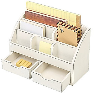 MyGift White Wood Desktop Organizer - Includes 6 Compartments and 2 Pullout Drawers to Organize Office Supplies and Accessories