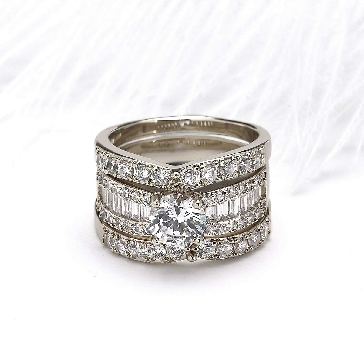 Ginger Lyne Collection Enchantment Beautiful 3pcs Engagement Wedding Ring and Band Set Size 11