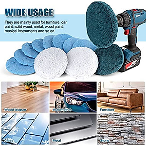 POLIWELL 12Pack Polishing Bonnet Pads 5-6 Inch Buffer Pad Cover- 8pcs Microfiber Buffing Bonnets, 2pcs Woollen Waxing Pads, 2pcs Soft Coral Fleece Pads for Car Polisher