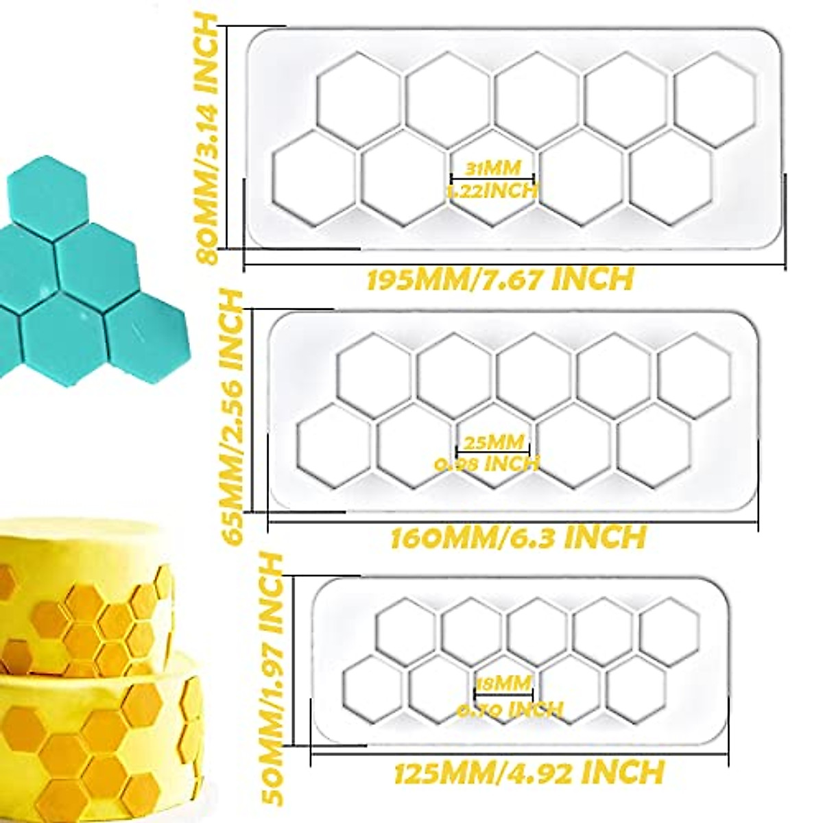 9 Pcs Cookie Cutter Plastic Cake Fondant Cutter Hexagons Cake Decorating and Squares Cake Molds for Baking