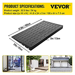 VEVOR Rubber Threshold Ramp, 3" Rise Threshold Ramp Doorway, 3 Channels Cord Cover Rubber Solid Threshold Ramp, Rubber Angled Entry Rated 2200 Lbs Load Capacity for Wheelchair and Scooter