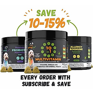 Googipet 10 in 1 Dog Multivitamin with Dog Probiotics for Gut Health, Dog Vitamins and Supplements with MSM & Glucosamine for Dogs Hip & Joint Support - Chondroitin & Omega 3 Fish Oil for Skin & Coat