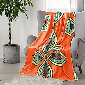 Plush Blanket Throw Blanket Warm Cozy Soft Microfiber Blankets, Japanese Cashew Flower Orange Green Retro