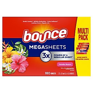 Bounce Mega Dryer Sheets, Paradise Blossom, 180 Count, Bounce Dryer Sheets