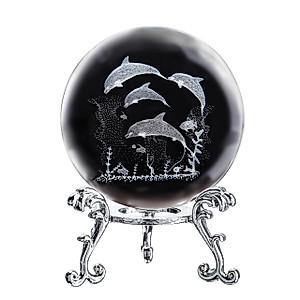 ZEERSHEE 60mm Dolphin Crystal Ball with stand 3D Glass Laser Dolphins Decorative Ball Glass Dolphin Figurines Paperweight Christmas Dolphin Gifts for Kids Women