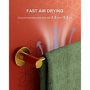 2 Pack Adjustable 16 to 27.6 Inch Single Gold Towel Bar, iMomwee SUS304 Stainless Steel Bath Towel Holder, Wall Mounted Towel Rail for Bathroom Kitchen Washroom, 1" Diameter Towel Rod with S Hooks